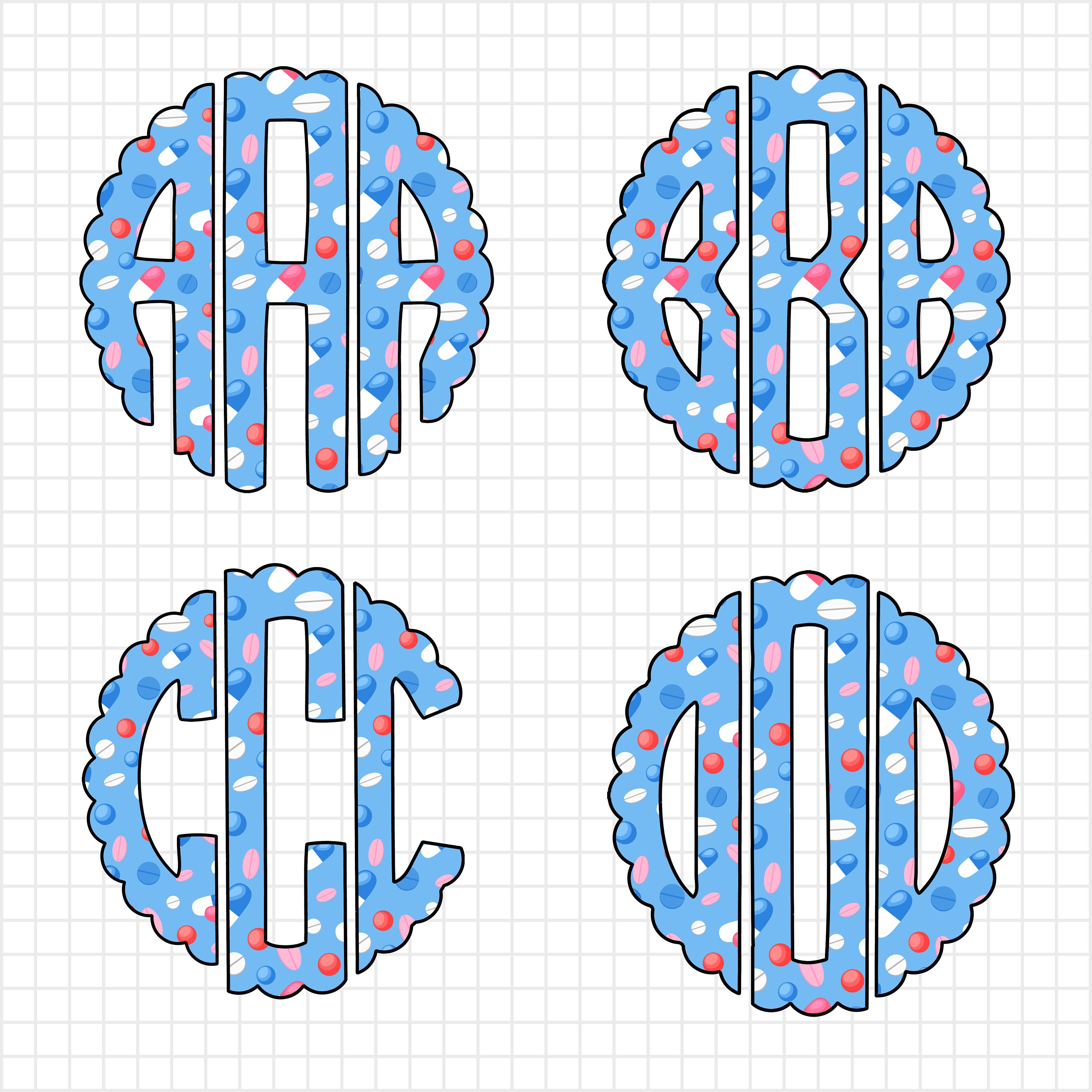 Nurse Monogram Letters, Medical Sublimation PNG Elements Hand Drawn ...