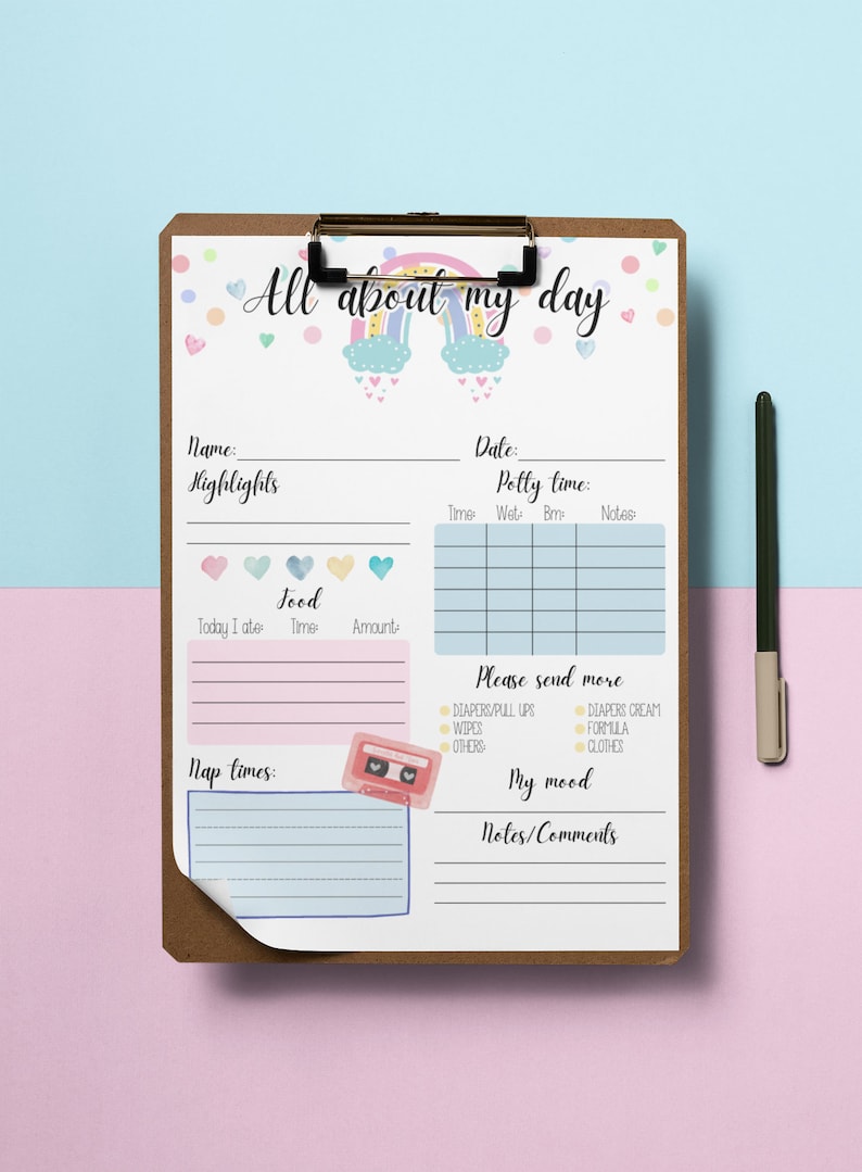 Boho Daycare Report Mail daycare Printable Day Care Report Daily Log ...