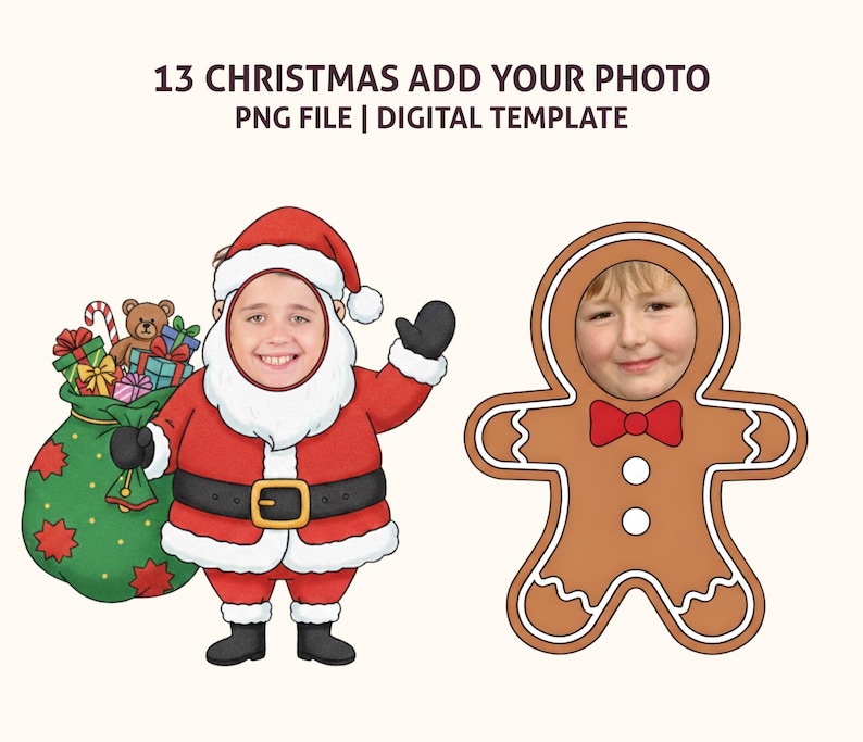 Christmas Add Your Own Photo, Xmas PNG Santa Elf Reindeer Snowman ...