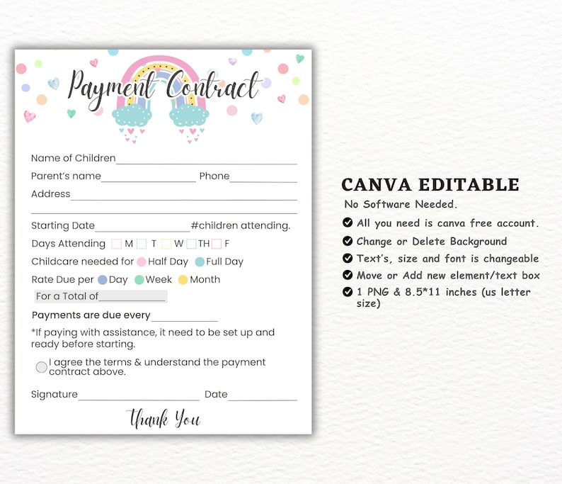 Daycare Payment Form, Editable Payment Slip, Daycare Enrollment Forms ...