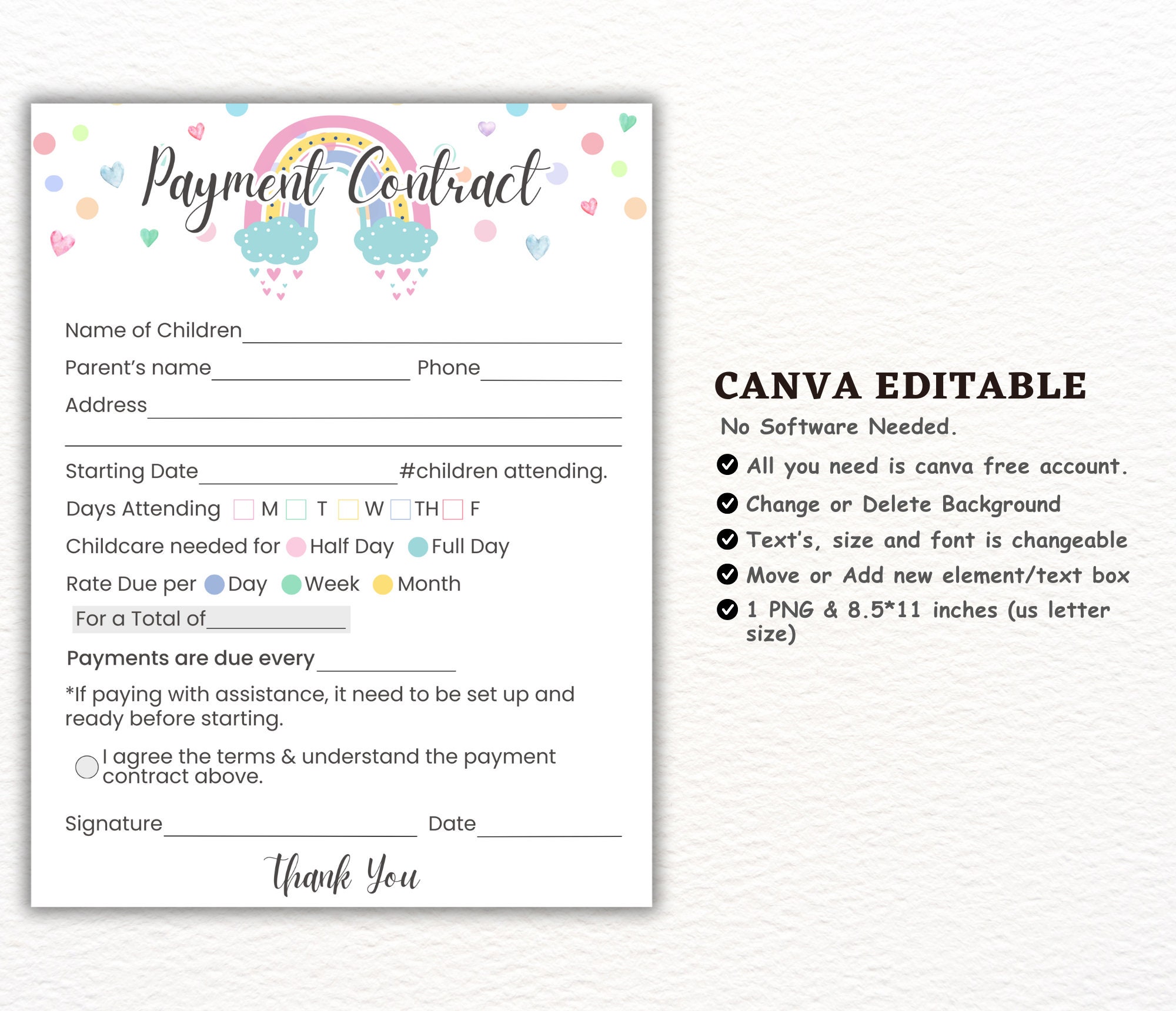 Daycare Payment Form, Editable Payment Slip, Daycare Enrollment Forms ...