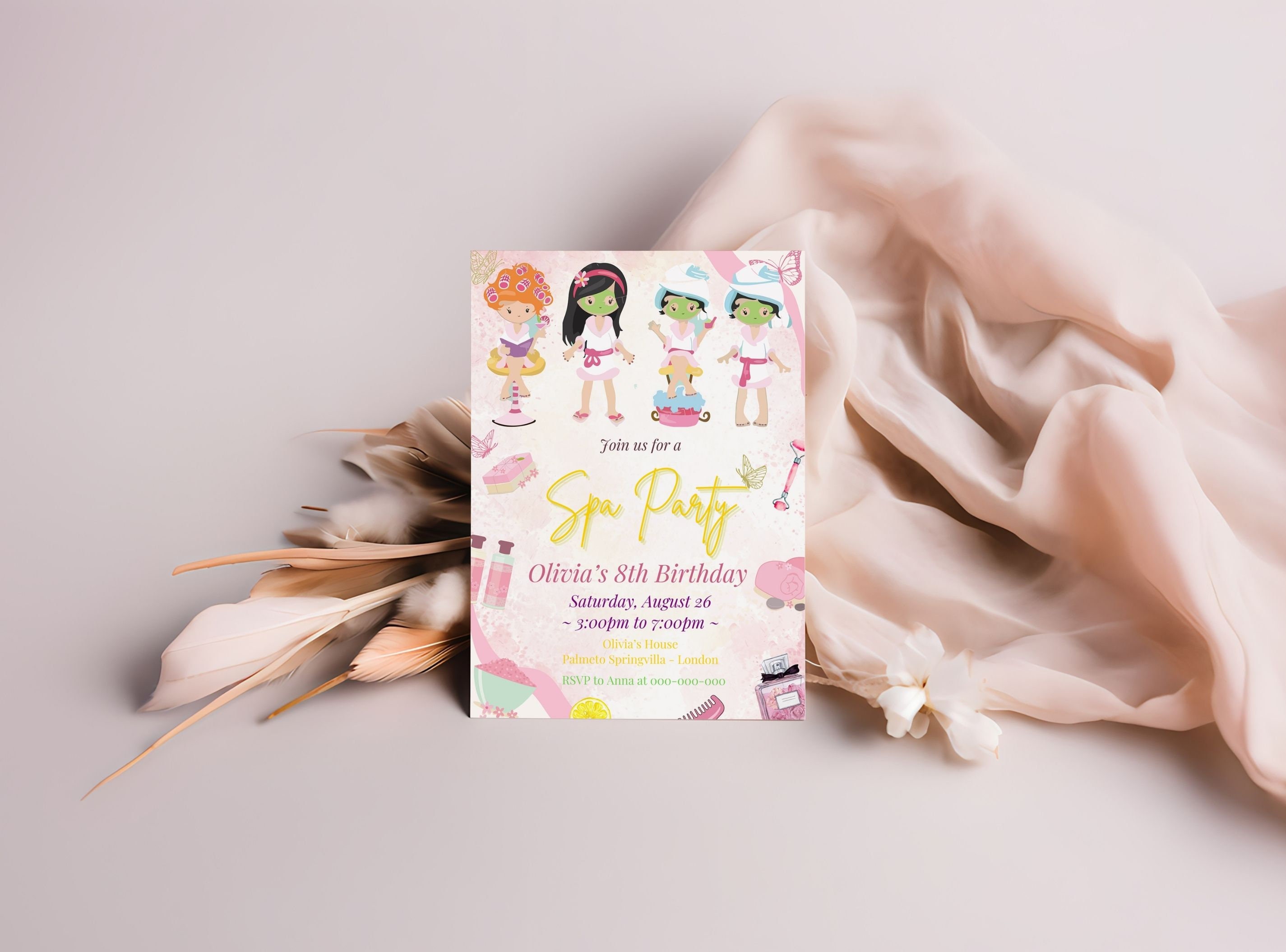 Spa Party Birthday Invitation Template Printable, Spa Party Birthday ...