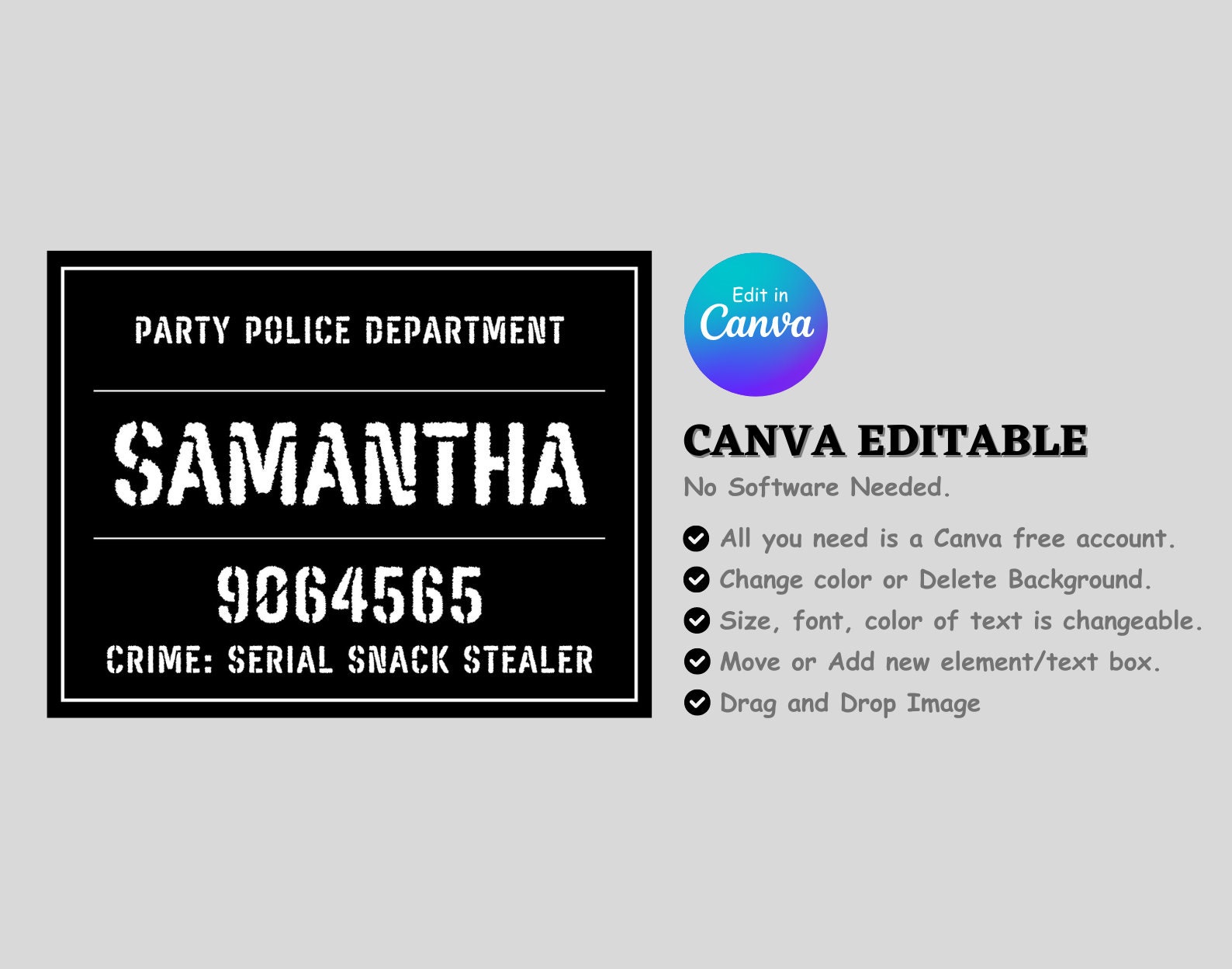 Editable Mugshot Sign Board, Police Party, Photo Booth Prop, Mug Shot ...