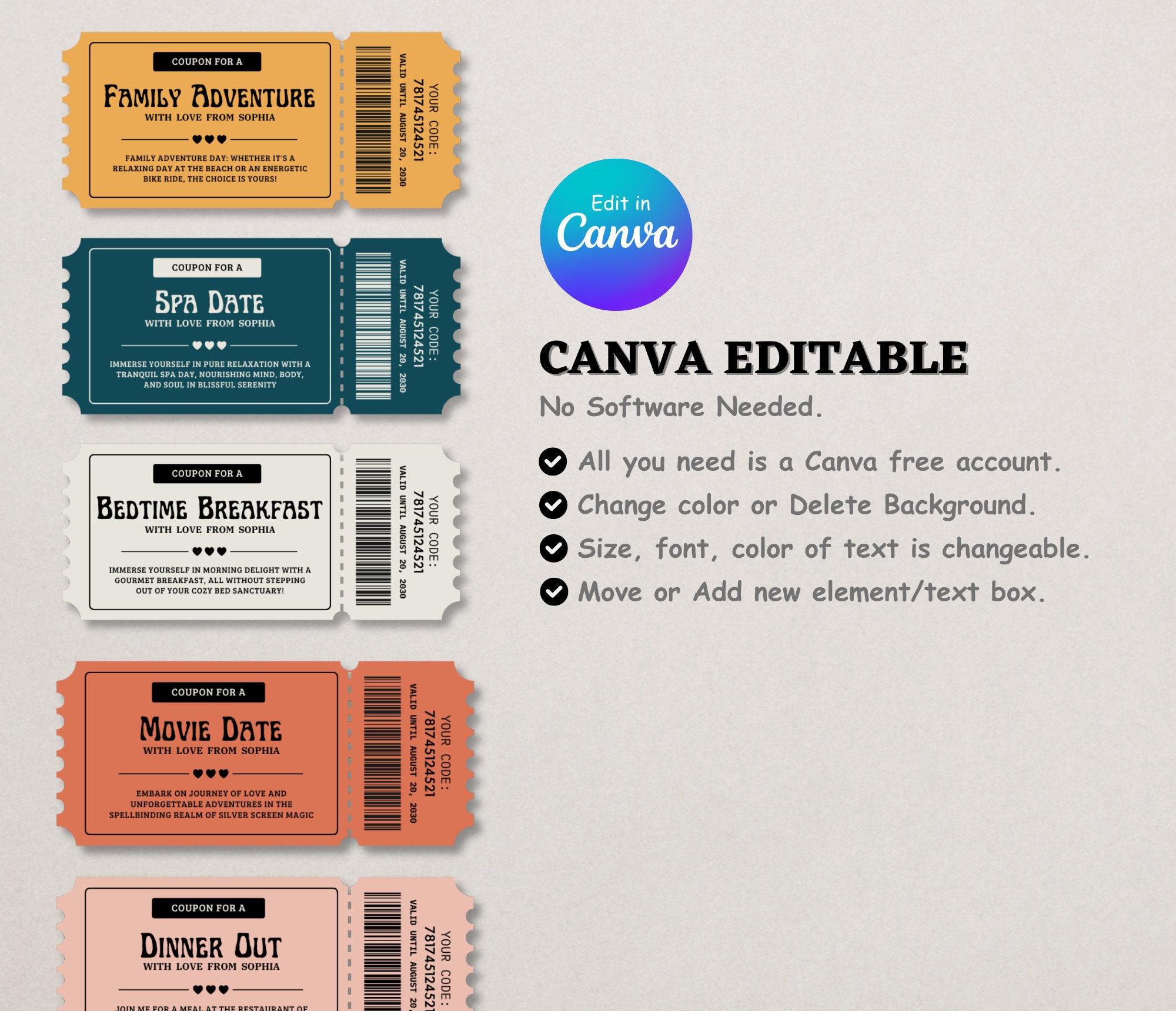 Retro Editable Coupon Template, Last Minute Gift, Printable Birthday ...
