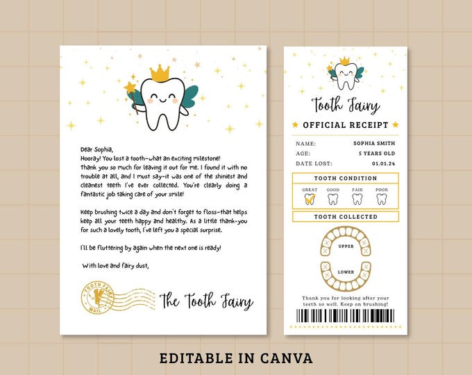 Printable Tooth Fairy Letter and Receipt, Tooth Fairy Collection ...