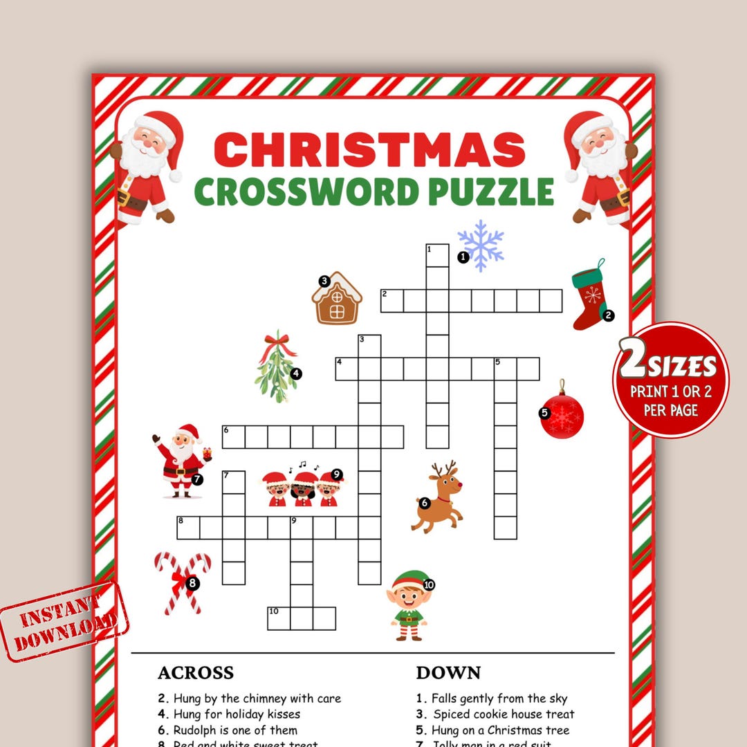 Christmas Crossword Puzzle, Kids Christmas Word Games Activities ...
