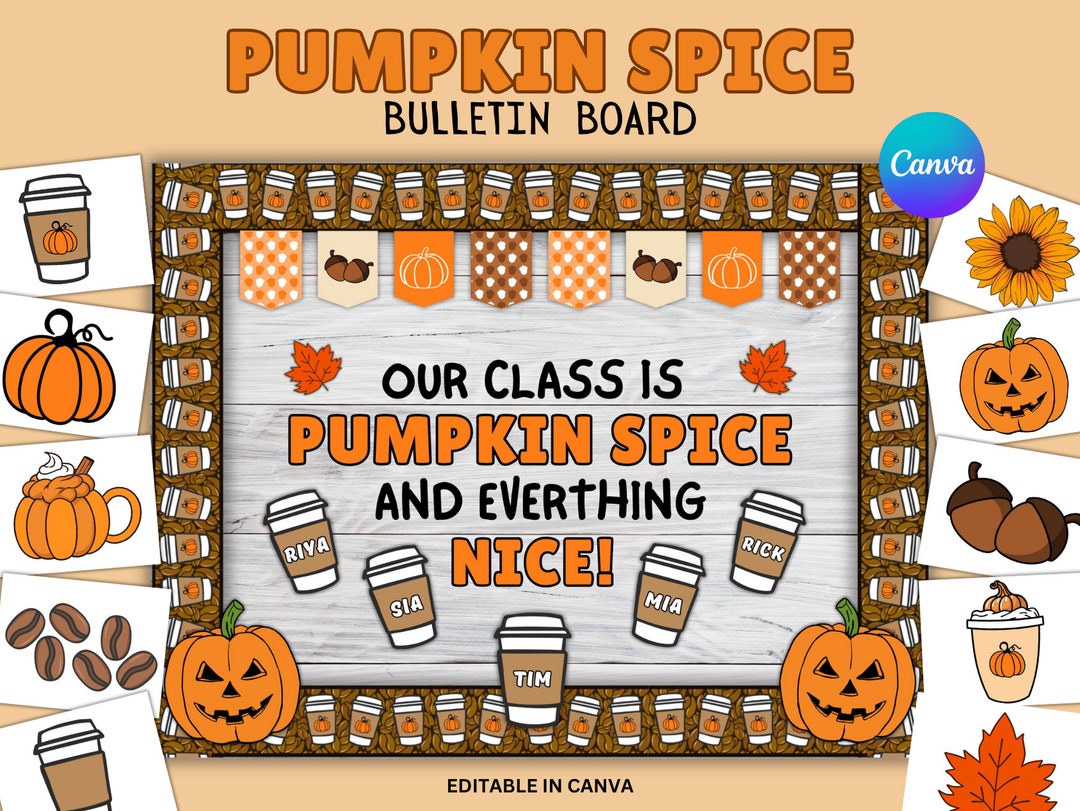 Pumpkin Spice Bulletin Board, Fall Bulletin Board Kit, Pumpkin Latte ...