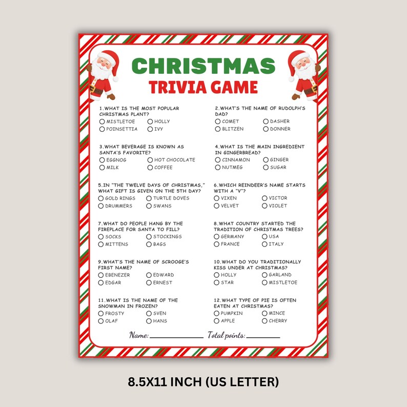 Christmas Trivia, Xmas Trivia Game, Fun Christmas Game, Xmas Holiday ...