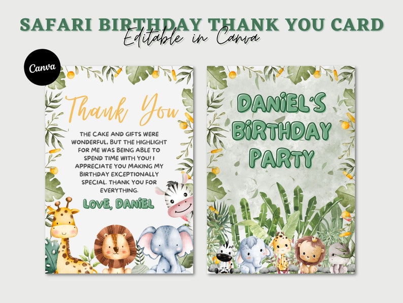 Safari Birthday Thank You Card, Girl Wild One 1st Birthday Note Card ...