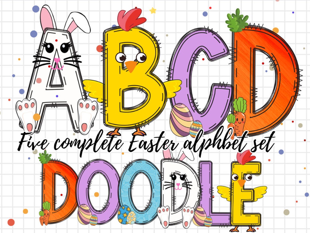 Easter Alphabet Letters PNG Bundle, Hand Drawn Doodle, Easter Eggs ...