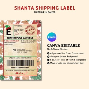 Editable Santa Shipping Label, Santa Mail Label, Christmas Elf Label ...