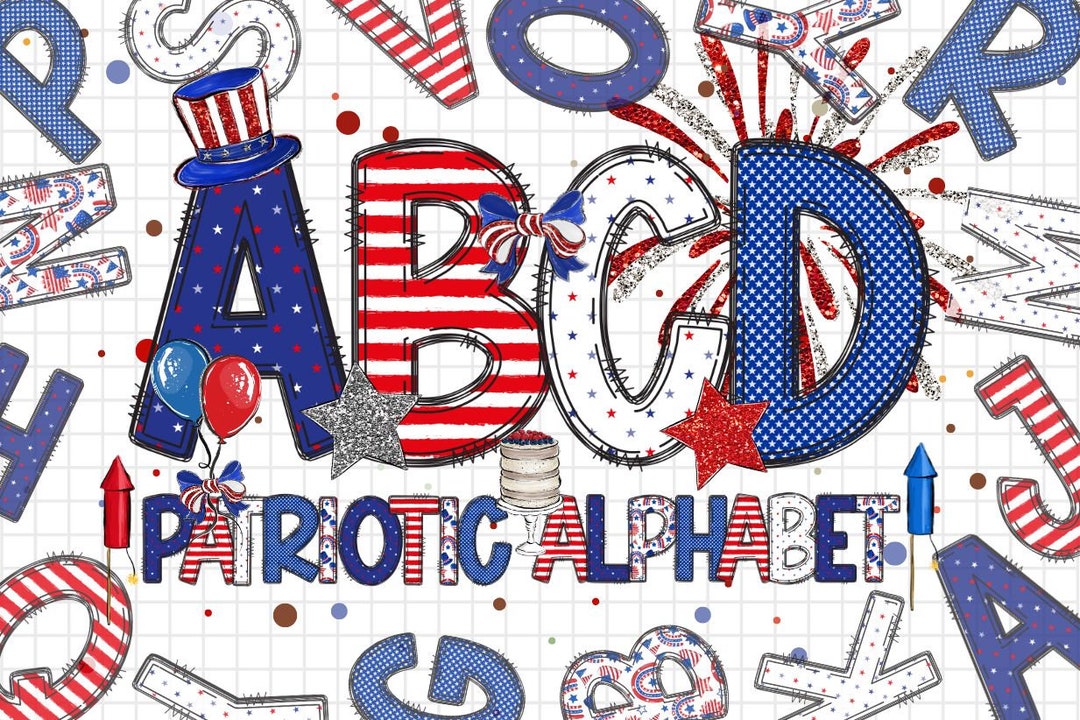 Patriotic Doodle Alphabet Bundle, 4th of July PNG Letters, Numbers ...