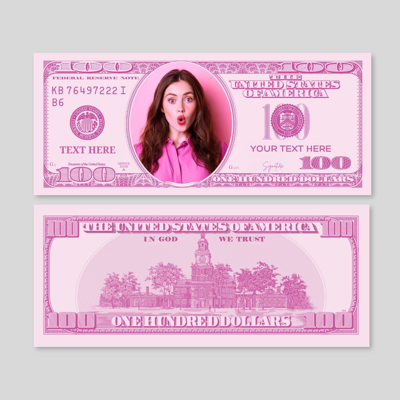 100 Dollar Bill Template, Custom Game Party Play Money, Add Your Text ...