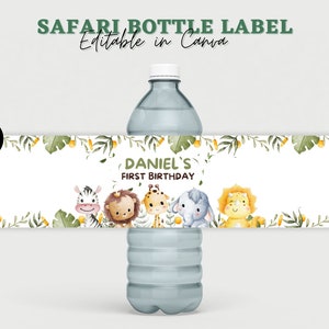 Safari Bottle Label EDITABLE Boy Jungle Animals Water Bottle Labels ...