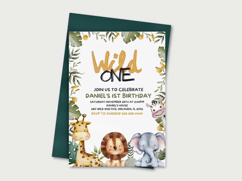 Safari Birthday Invitation, Wild One 1st Birthday Invite, Gold Jungle ...