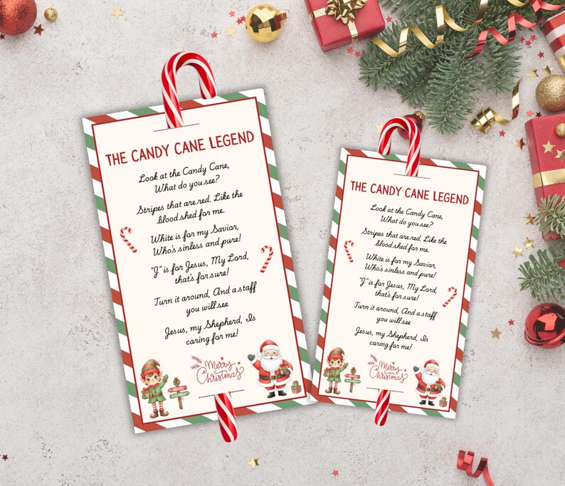 Legend of the Candy Cane Poem Card, Printable Candy Cane Tag With Jesus ...