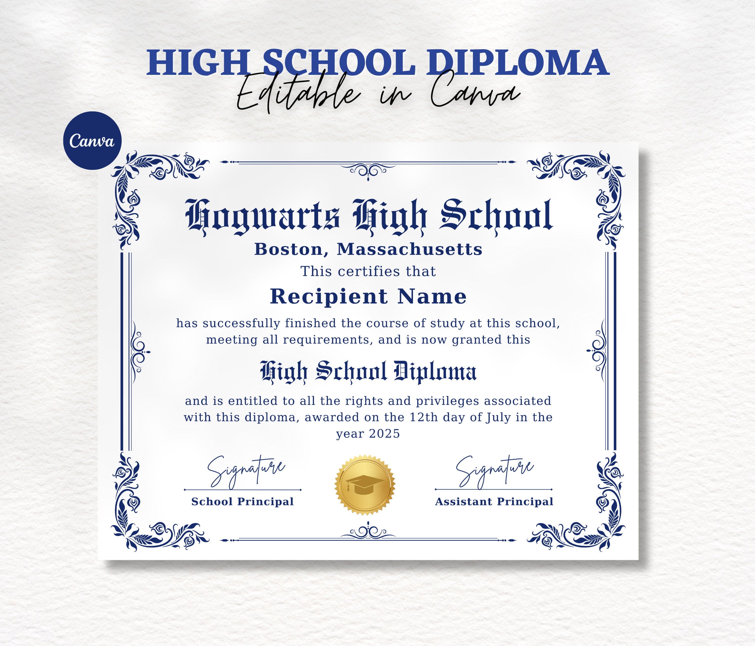 High School Diploma, Diploma Template, Canva Editable Homeschool ...