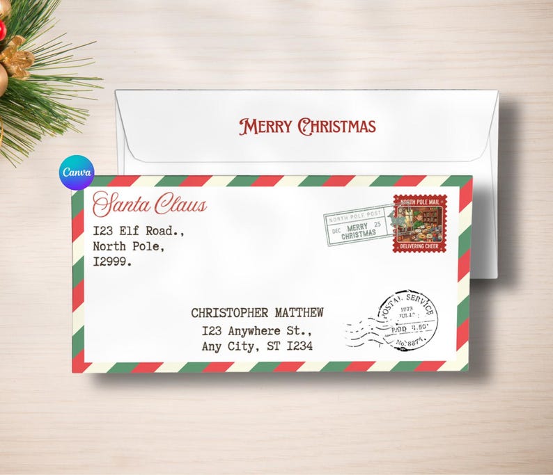 Editable Letter From Santa Envelope Template, Printable North Pole Mail ...