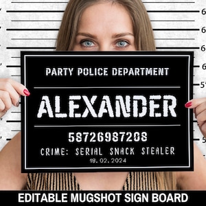 Editable Mugshot Sign Board, Police Party, Photo Booth Prop, Mug Shot ...