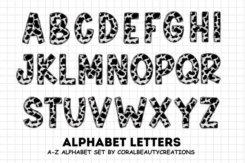Cow Hide Doodle Letters, Cow Print PNG Doodle Letters, Hand Drawn ...