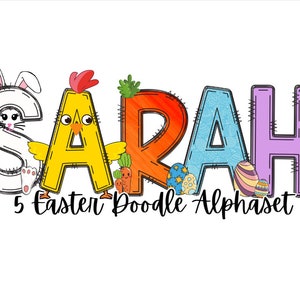 Easter Alphabet Letters PNG Bundle, Hand Drawn Doodle, Easter Eggs ...