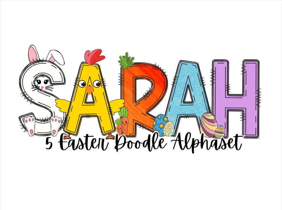 Easter Alphabet Letters PNG Bundle, Hand Drawn Doodle, Easter Eggs ...