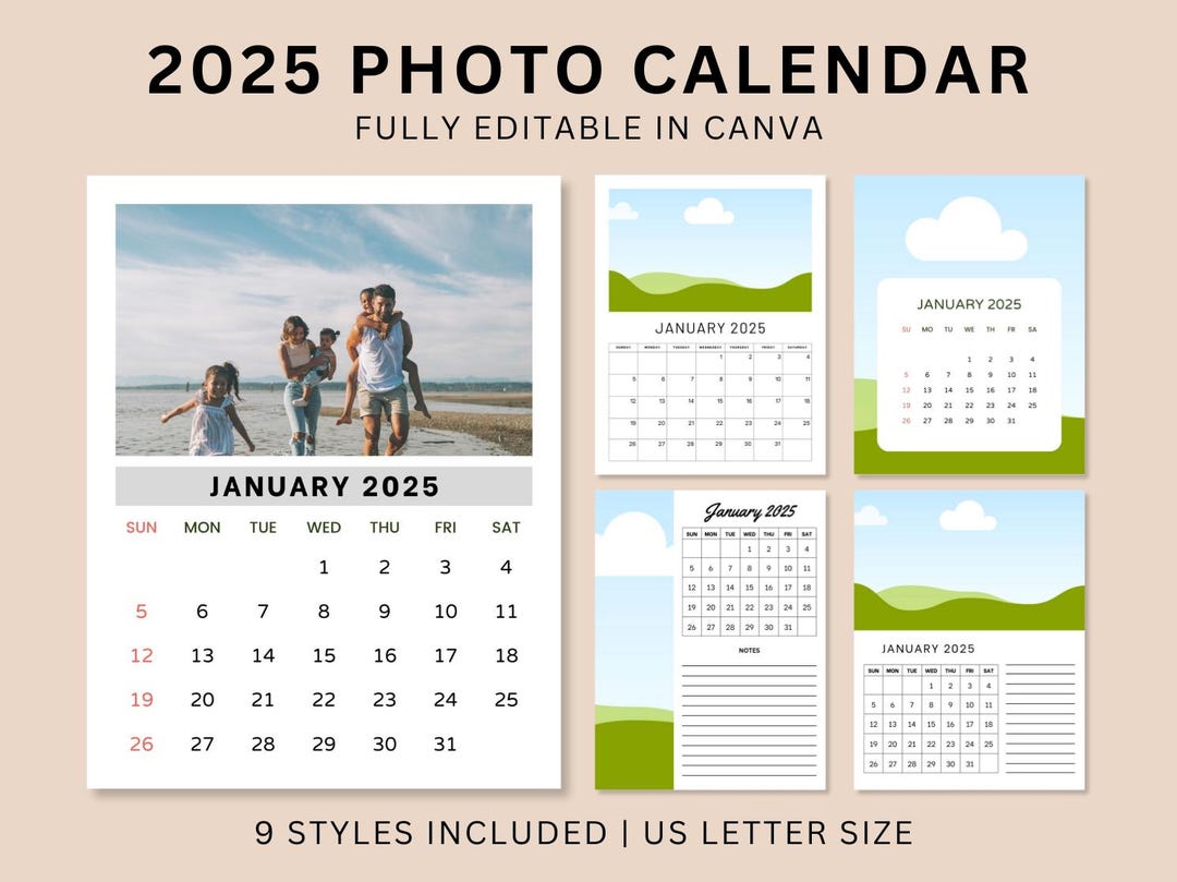 Editable 2025 Calendar Templates, Canva Calendar, Photo Calendar ...