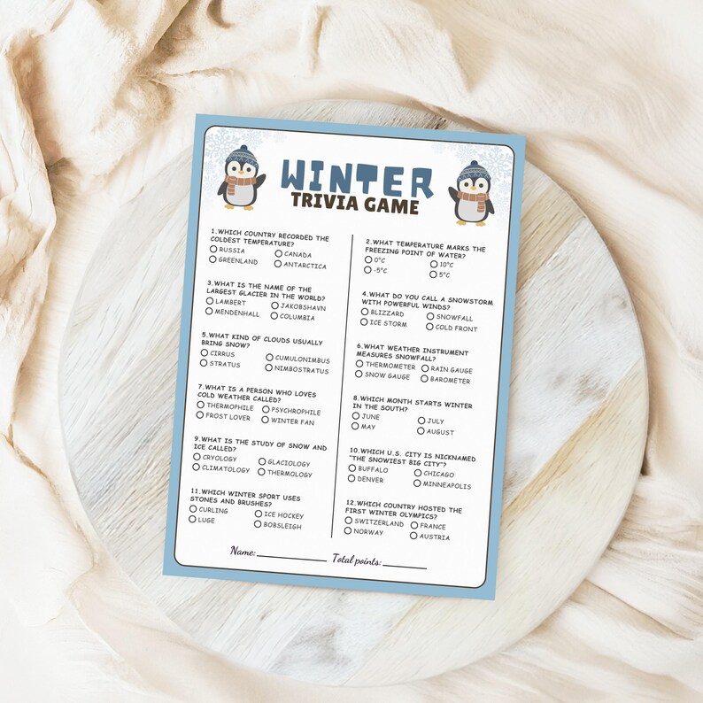 Winter Trivia Game, Printable Winter Games, Winter Game for Adults ...