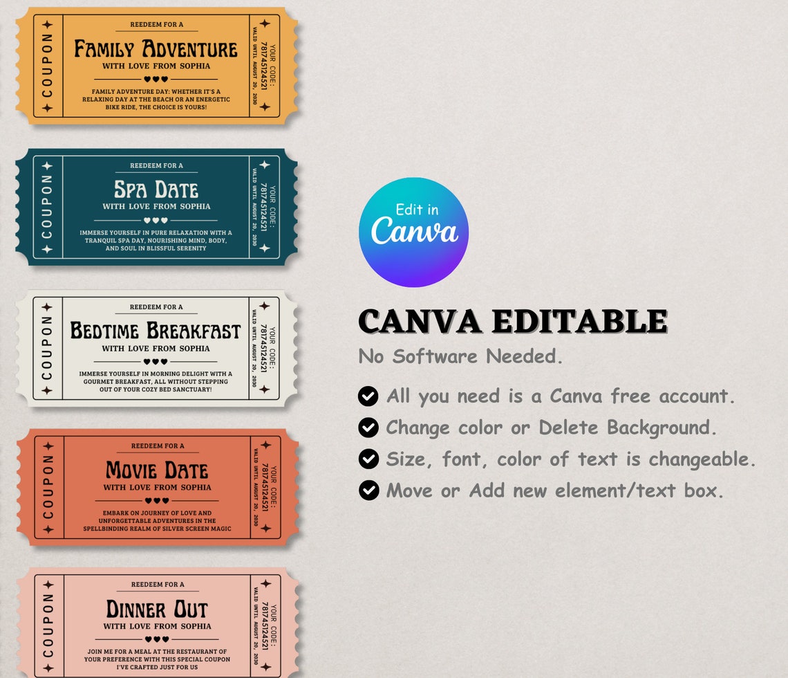 Retro Editable Coupon Template, Last Minute Gift, Printable Birthday ...