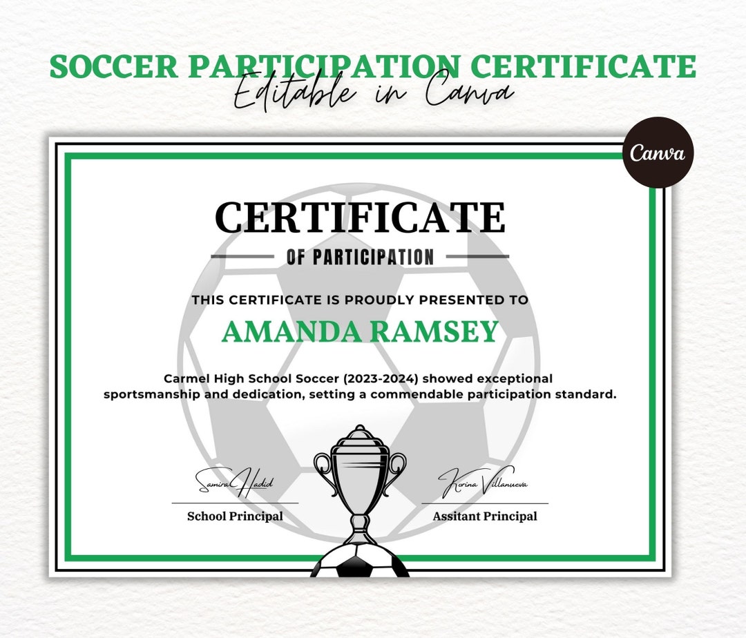 Soccer Award Certificate Editable Canva Template, Printable Award End ...