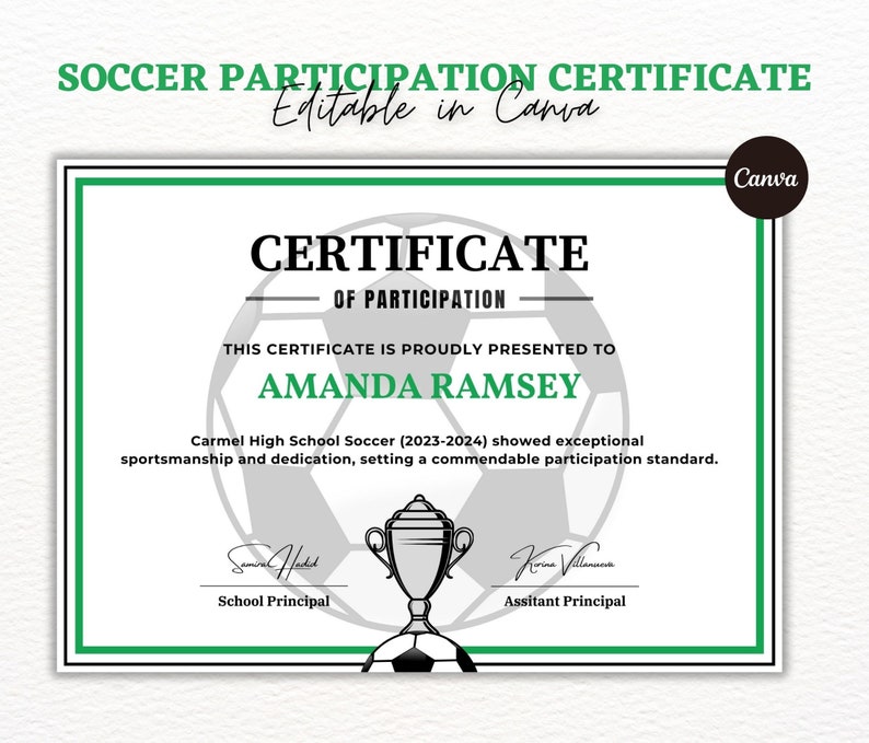 Soccer Award Certificate Editable Canva Template, Printable Award End ...