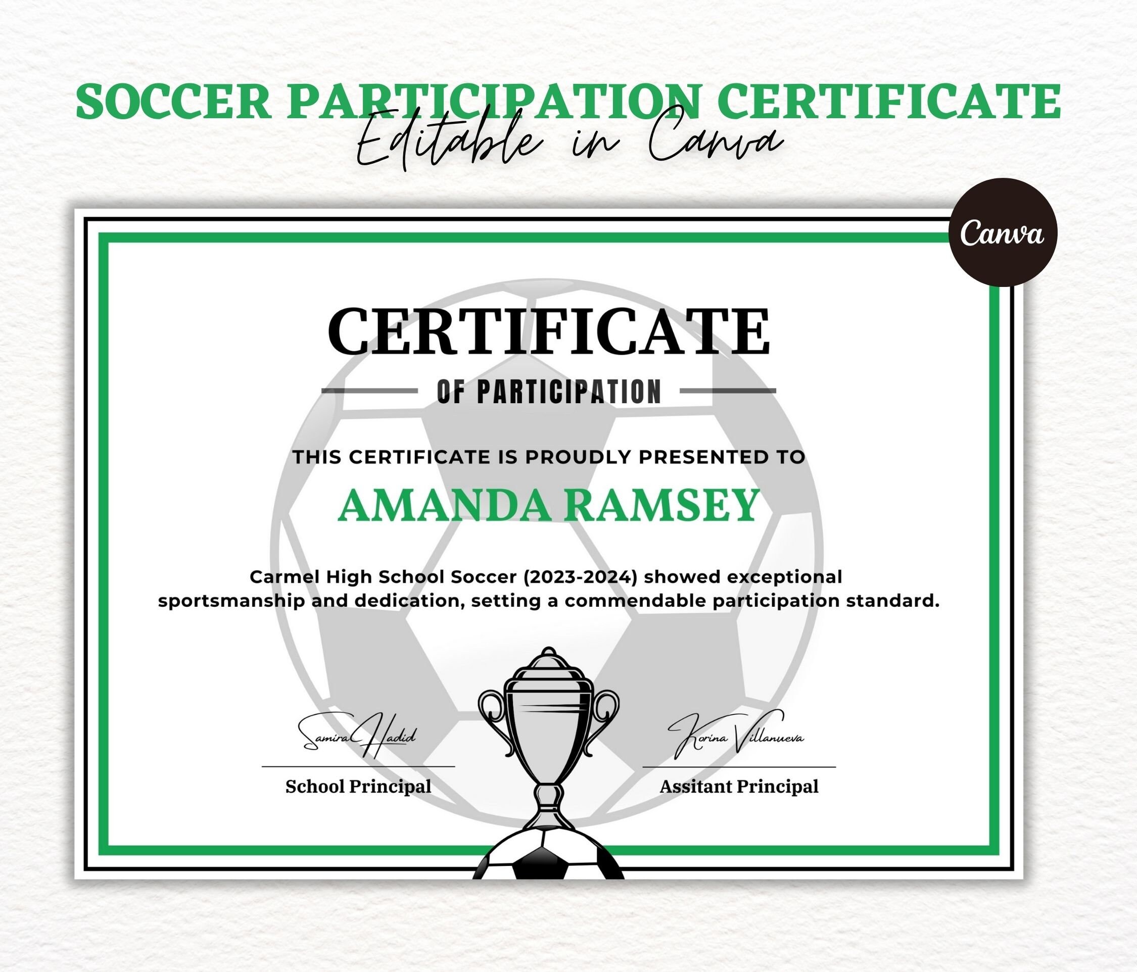 Soccer Award Certificate Editable Canva Template, Printable Award End ...