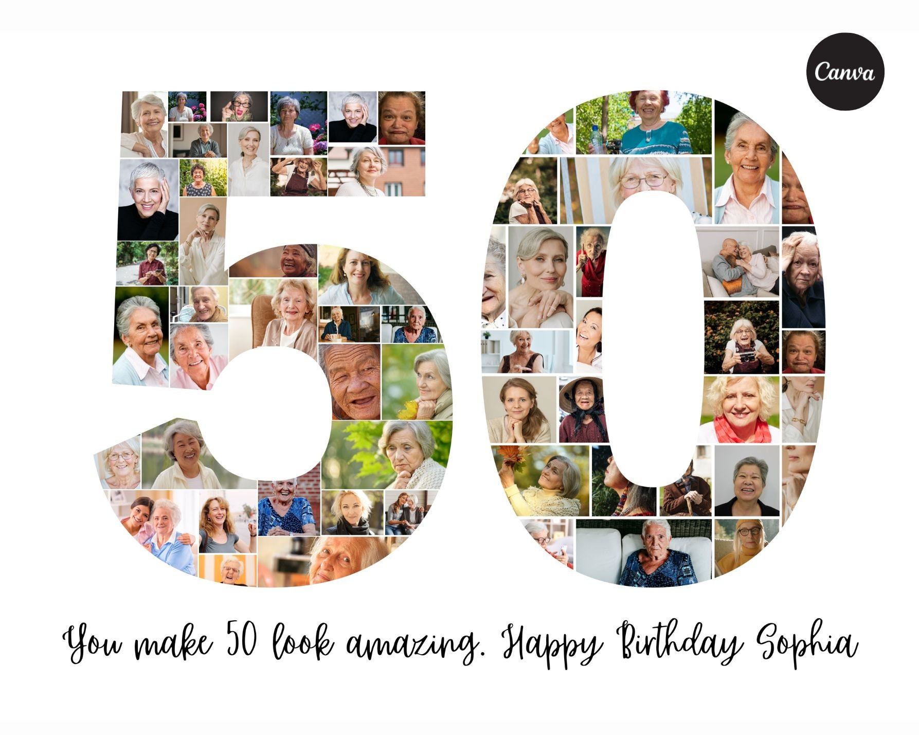 50th Birthday Photo Collage Template, Personalized 50th Birthday Gift ...