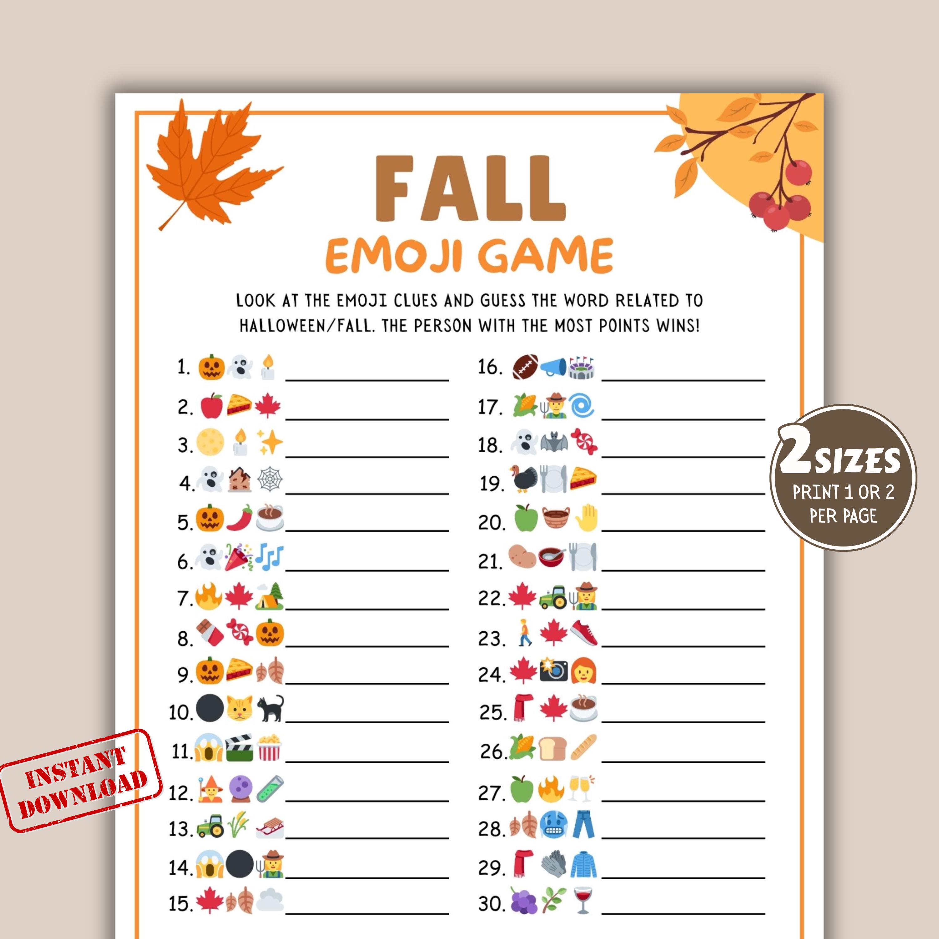 Fall Emoji Game, Autumn Emoji Pictionary, Autumn Emoji Game, Printable ...