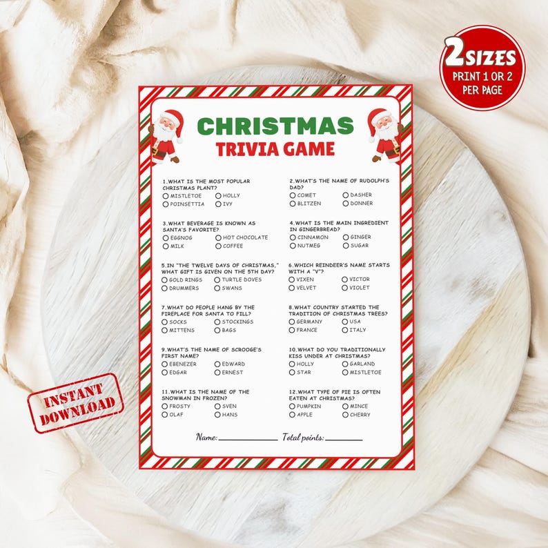 Christmas Trivia, Xmas Trivia Game, Fun Christmas Game, Xmas Holiday ...