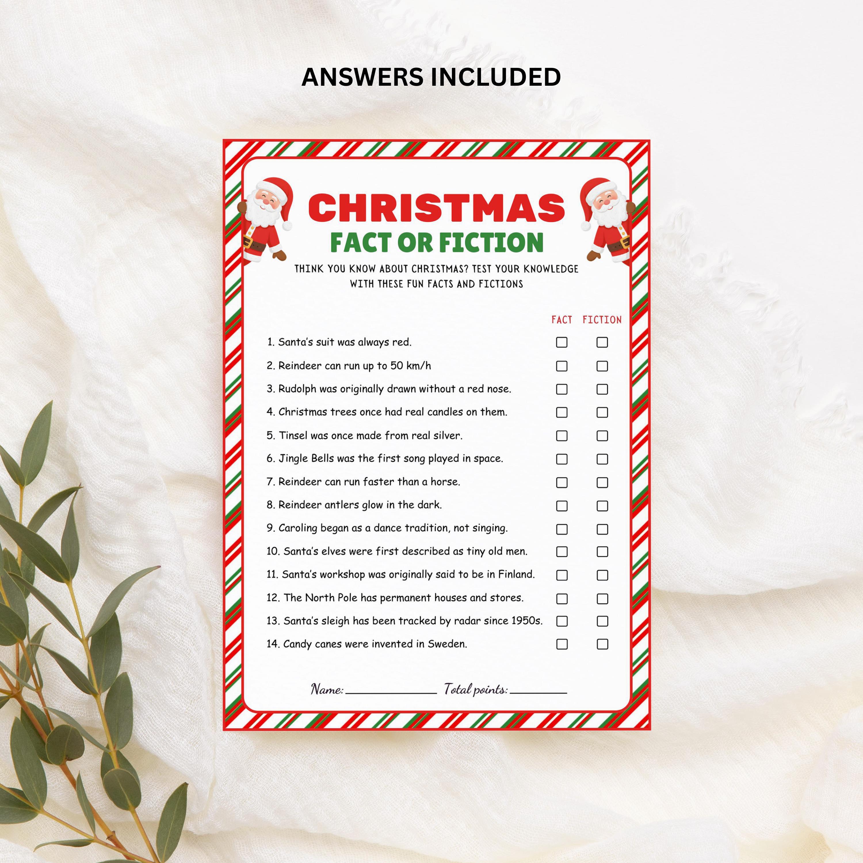 Christmas Fact or Fiction Game, Holiday Party Game, Christmas Gathering ...