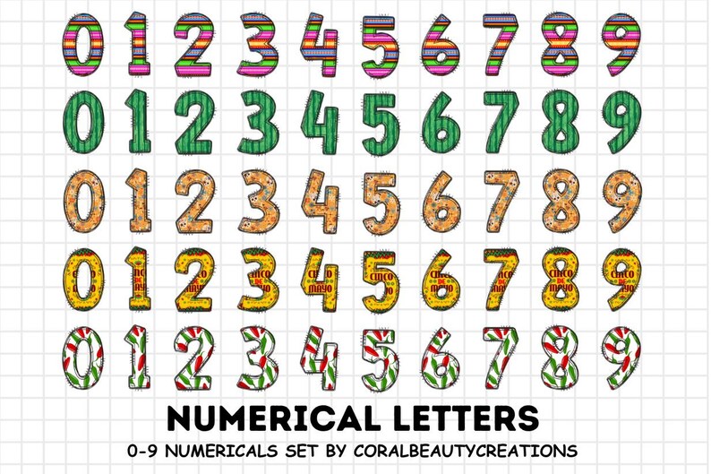 Fiesta Doodle Alphabet Bundle, Fiesta PNG Letters, Numbers ...