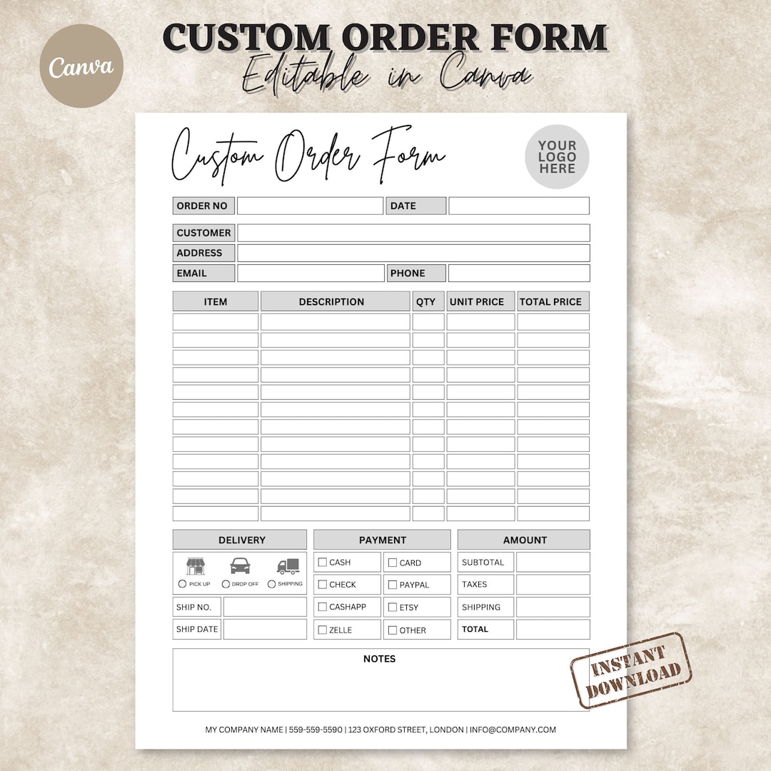 Invoice Editable Template, Printable Order Form Invoice, Premade Colors ...