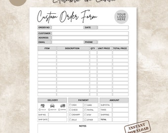 Invoice Editable Template, Printable Order Form Invoice, 5 Premade ...