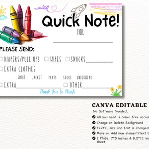 Quick Note! Daycare Note Home, Daycare Mail, Canva Editable, Daycare ...