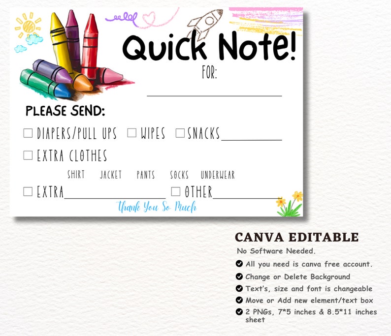 Quick Note! Daycare Note Home, Daycare Mail, Canva Editable, Daycare ...