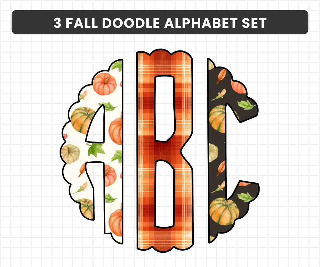 Fall Doodle Letters, Thanksgiving Aplhabet, Plaid Autumn Leaves, Orange ...