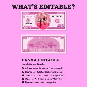 Pink 100 Dollar Bill Template, Custom Game Party Play Money, Add Your ...
