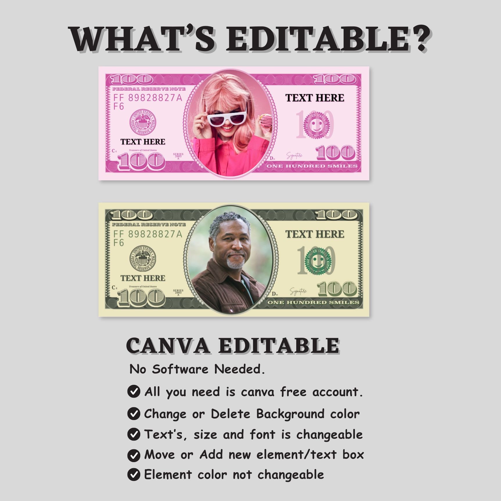 100 Dollar Bill Template, Custom Game Party Play Money, Add Your Text ...