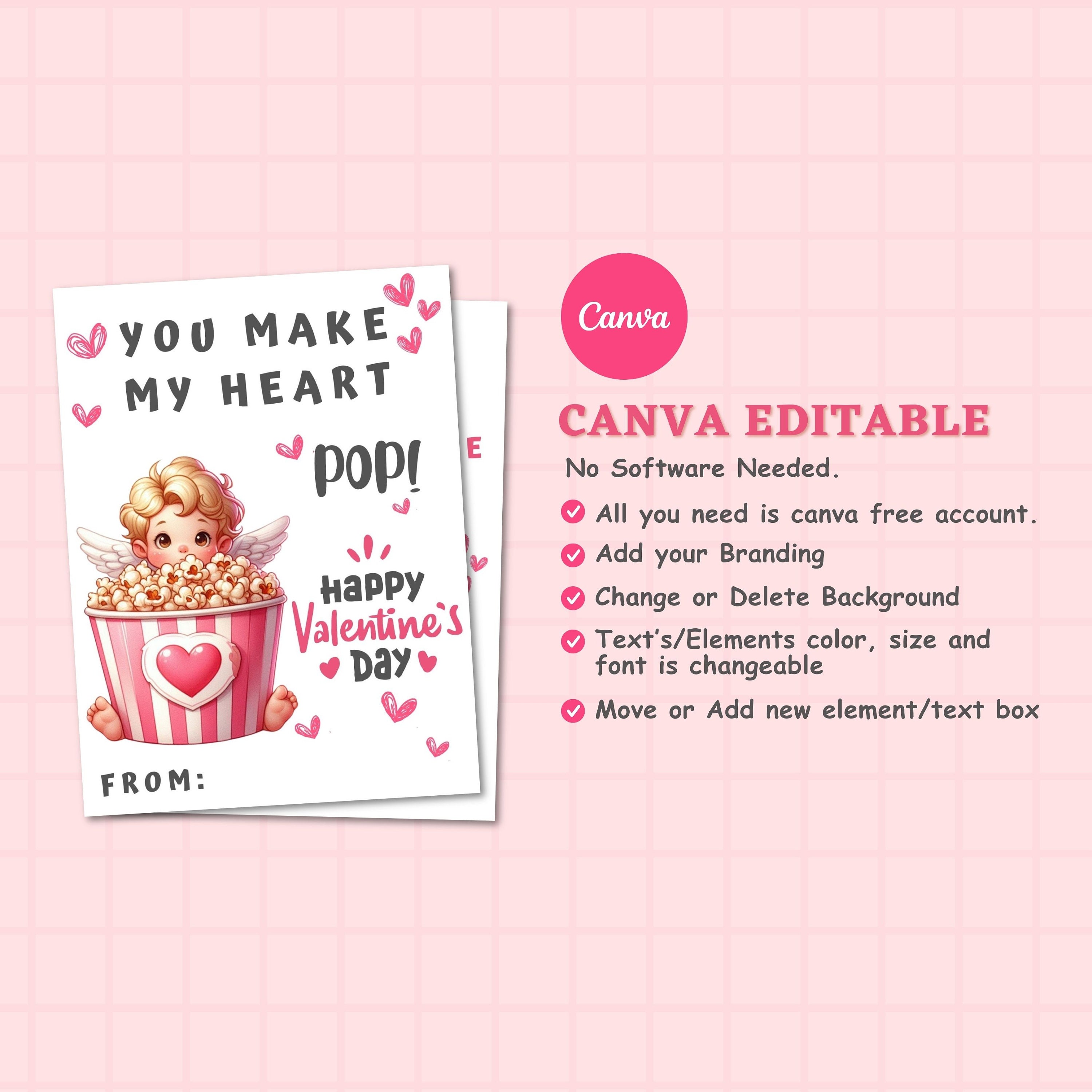 Popcorn Valentine Cards for Kids, Kids Valentine Cards, Popcorn ...
