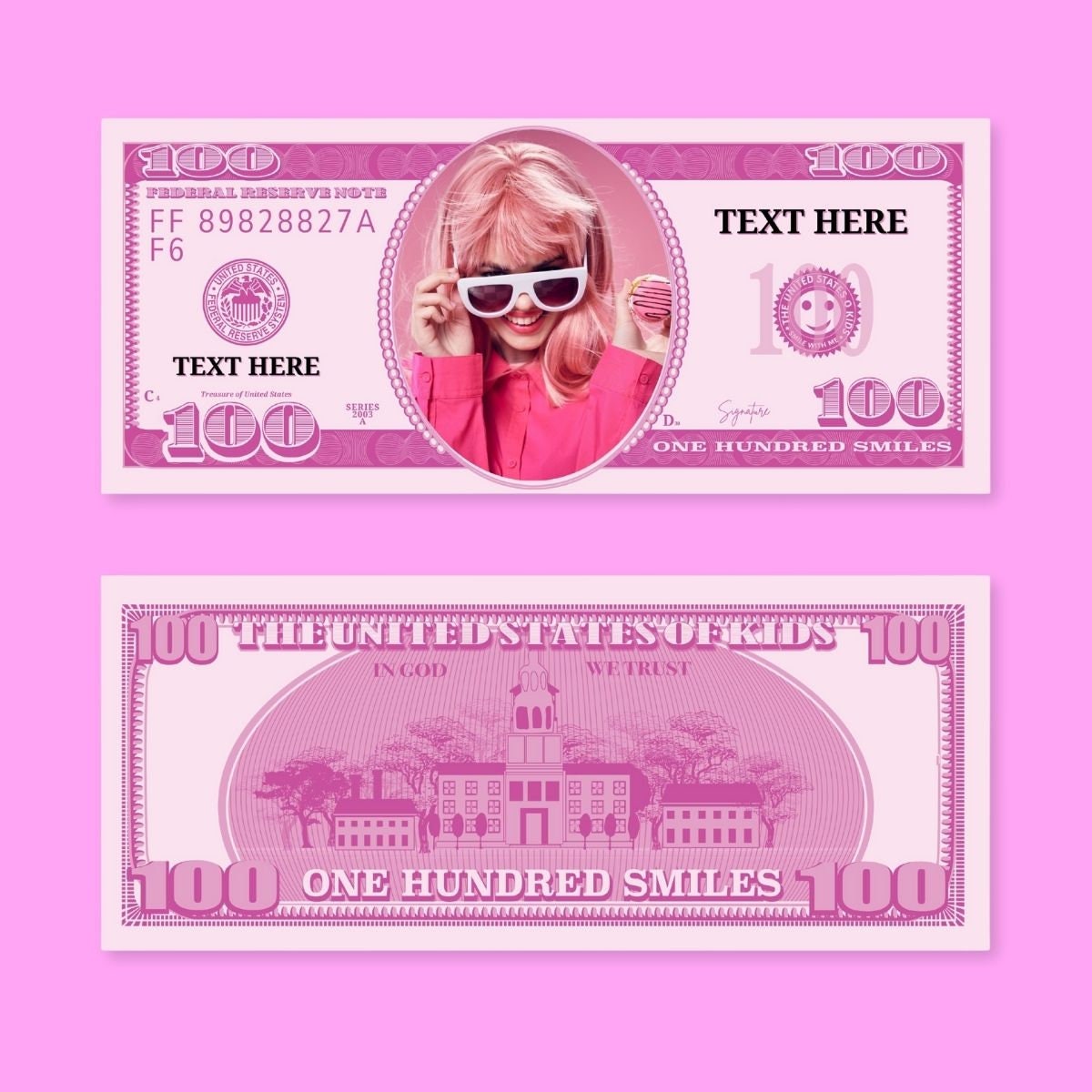 Pink 100 Dollar Bill Template, Custom Game Party Play Money, Add Your ...