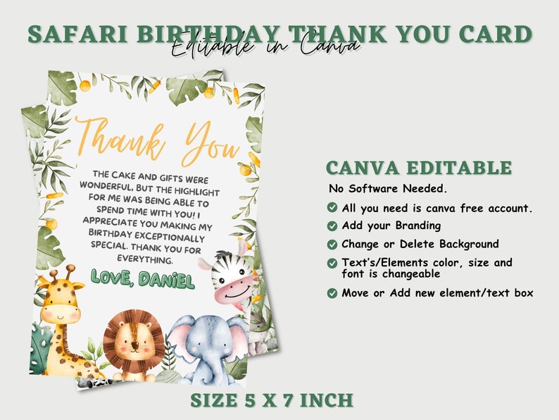Safari Birthday Thank You Card, Girl Wild One 1st Birthday Note Card ...