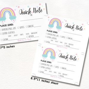 Quick Note! Daycare Note Home, Boho Rainbow Daycare Card, Daycare ...