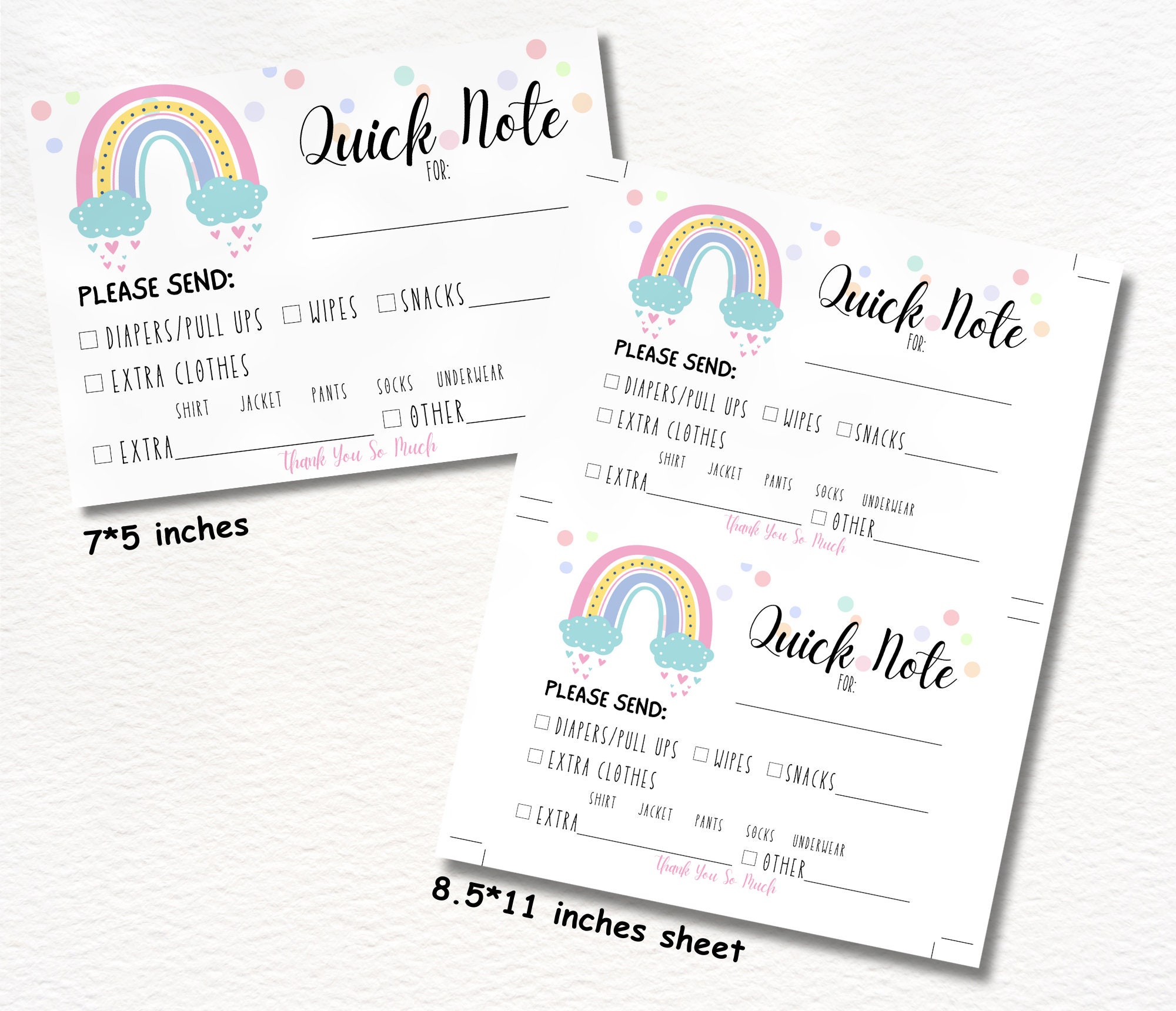 Quick Note! Daycare Note Home, Boho Rainbow Daycare Card, Daycare ...