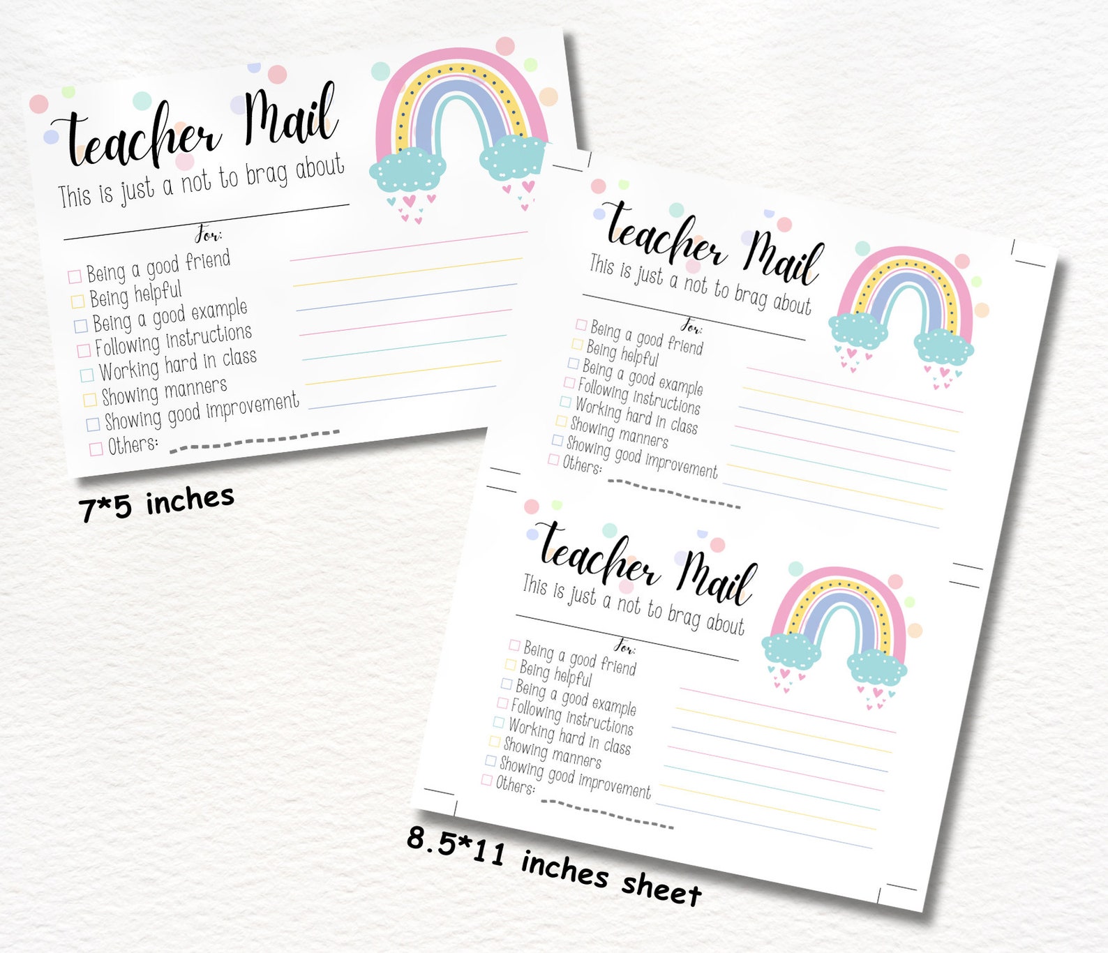 Boho Rainbow Teacher Mail - Note From the Teacher - Teacher Report ...